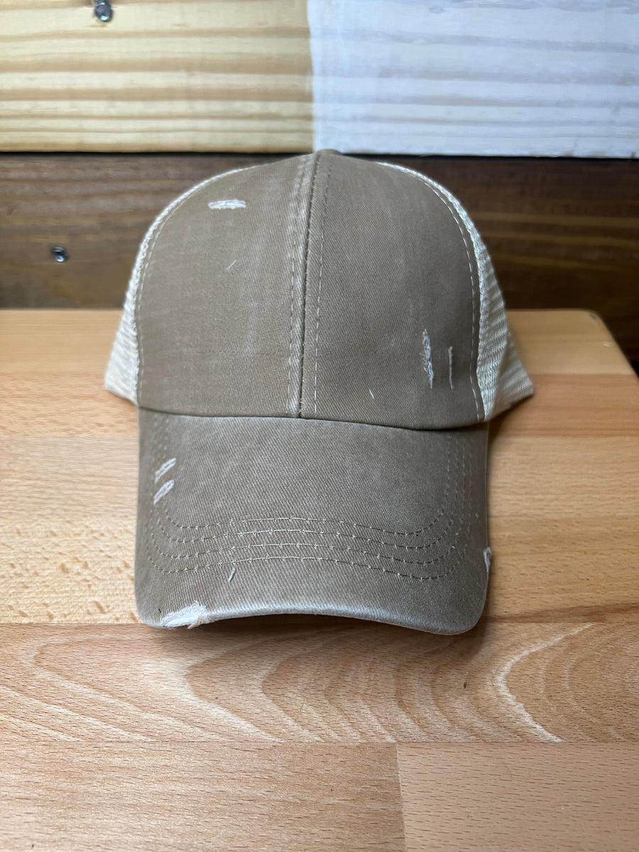 Dusty tan criss cross ponytail hat – My Sublimation Superstore