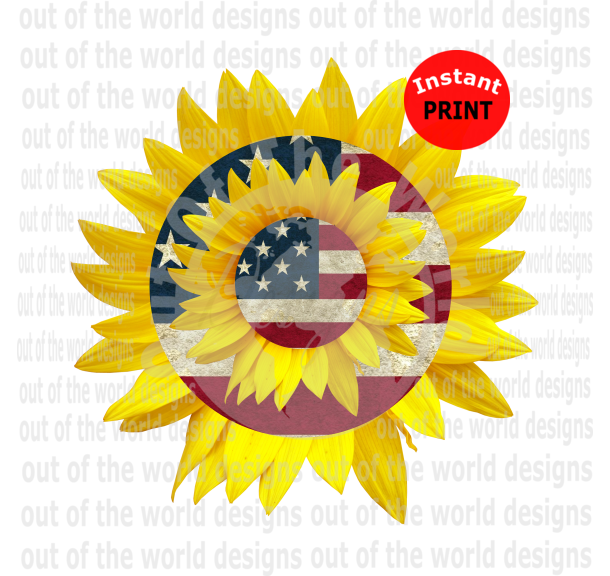 (Instant Print) Digital Download - Sunflower American Flag Design – My ...